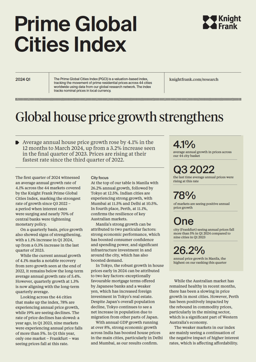 Prime Global Cities Index, Q1 2024 - Knight Frank